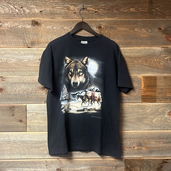 Vintage | Shirts | Vintage Usa 9s Made Native American Wolf Graphic Tee ...